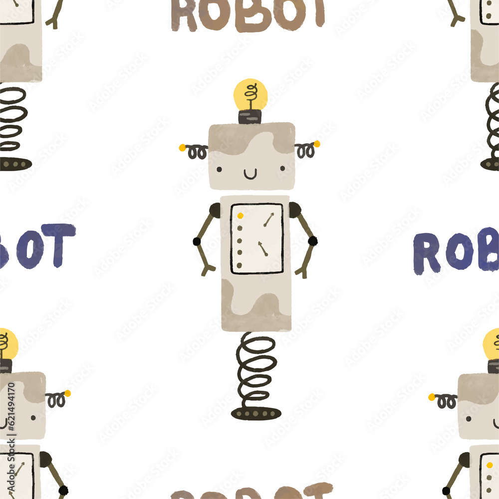 Colorful cartoon robots isolated background seamless pattern. Endless ...