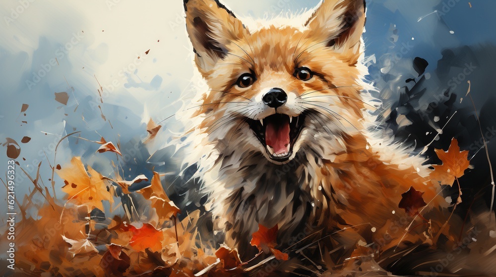 a painting of a fox with its mouth open and it's mouth wide open ...