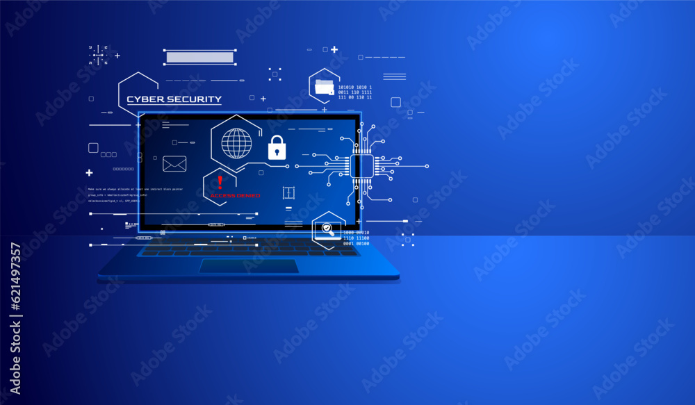 Blue abstract of laptop data security protection concept. Online wifi ...