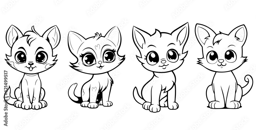 Cute cats coloring pages, Kids Coloring book, Cat Character Vector ...