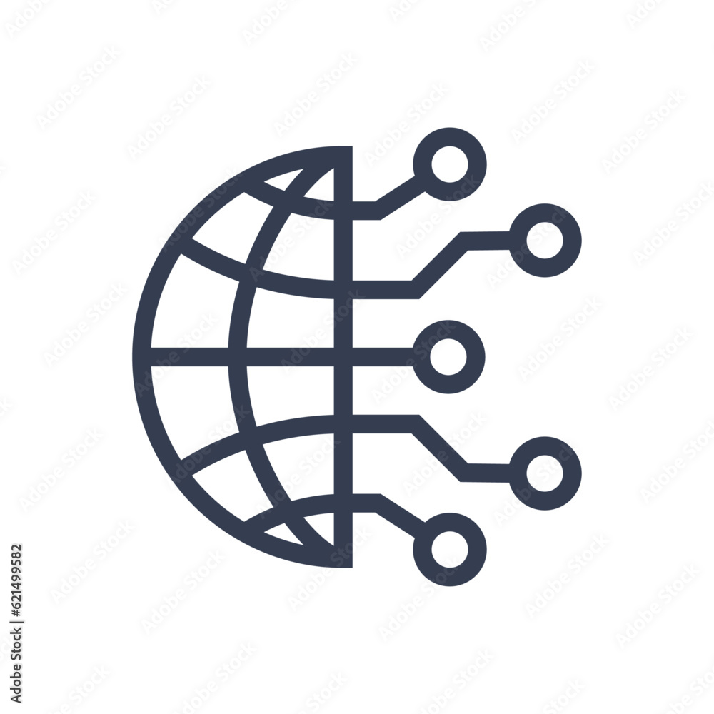 Logo red global. Símbolo de internet. Icono con globo terráqueo lineal ...