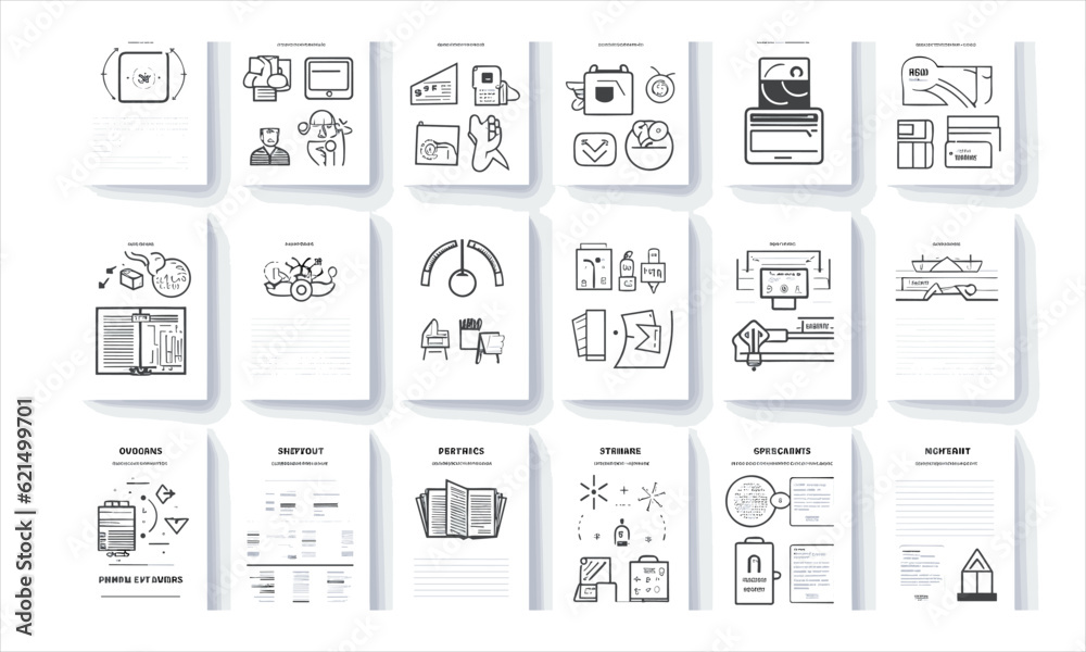 Brochure line icons set. Flyer leaflets, catalogs, open books, booklets ...