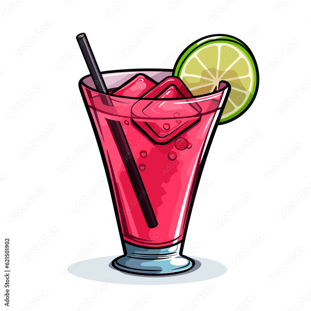 Cosmopolitan cocktail hand-drawn comic illustration. Cosmopolitan ...