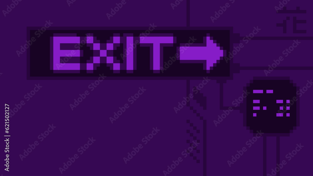 Dark Purple Pixel Art Style Cyberpunk Themed Terminal Room Exit Sign ...