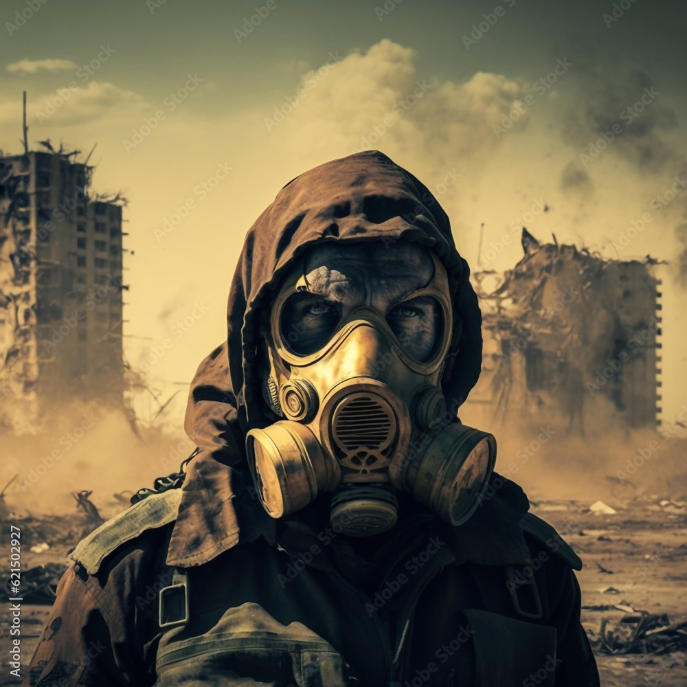 Eerie Stock Photo of a Gas Masked Stalker in a Nuclear Wasteland Stock ...