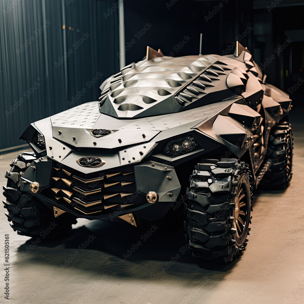 futuristic cybertruck police military cyberpunk vehicle - by generative ...