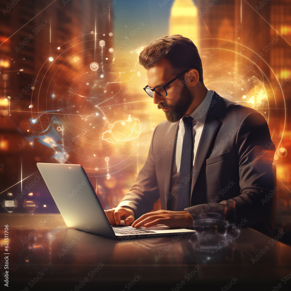 businessman Work using laptop computer contact us at workplaces ...