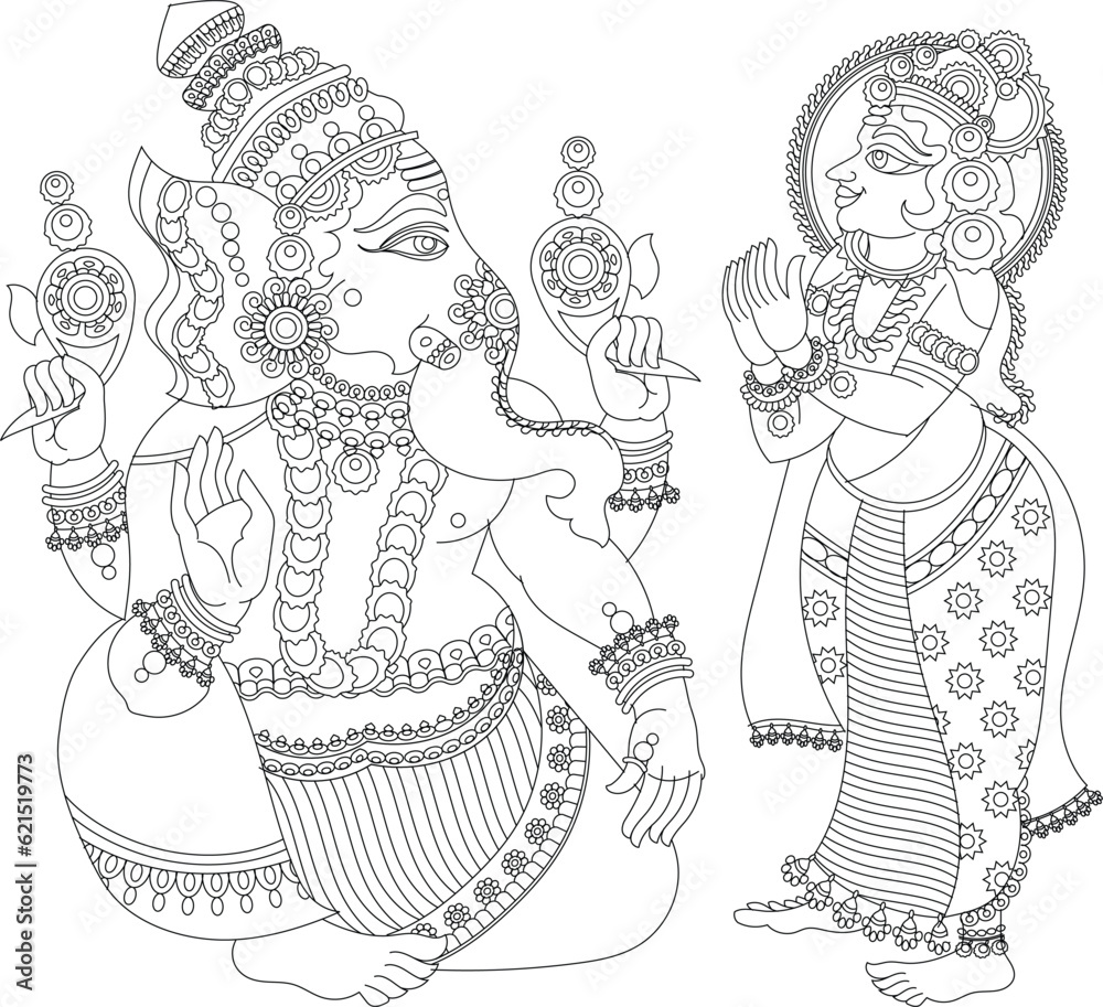 Illustration of Lord Ganpati/Ganesha drawn in Pinguli folk art style of ...