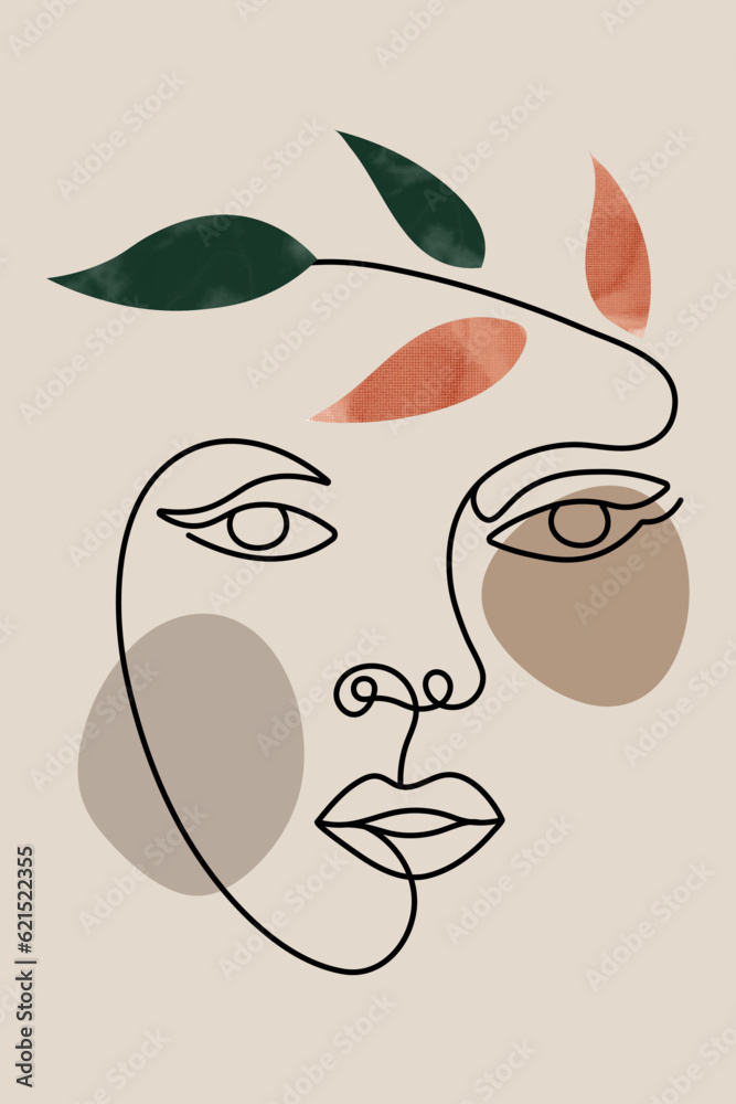 Flower Face Woman Line Drawing Modern Continuous Line Art Women Line