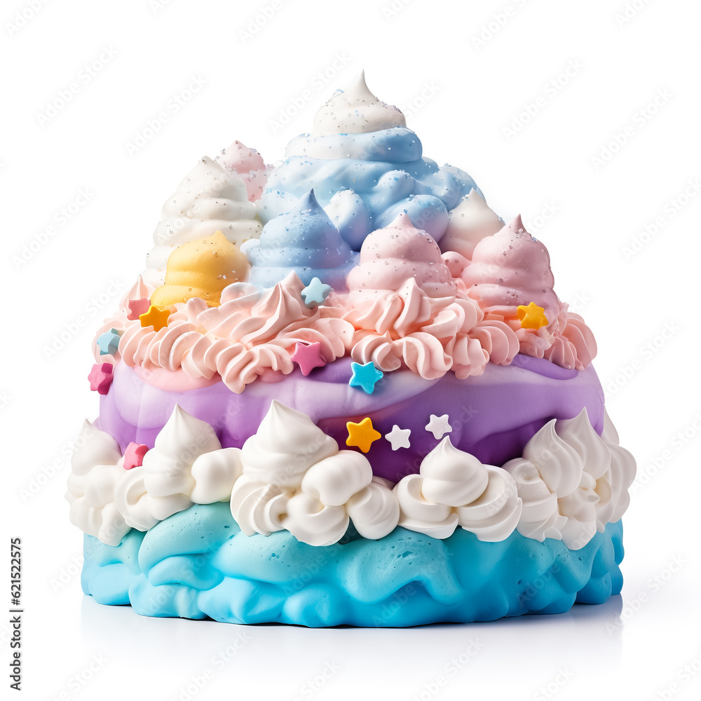Colorful rainbow birthday cake with candies isolated on white ...