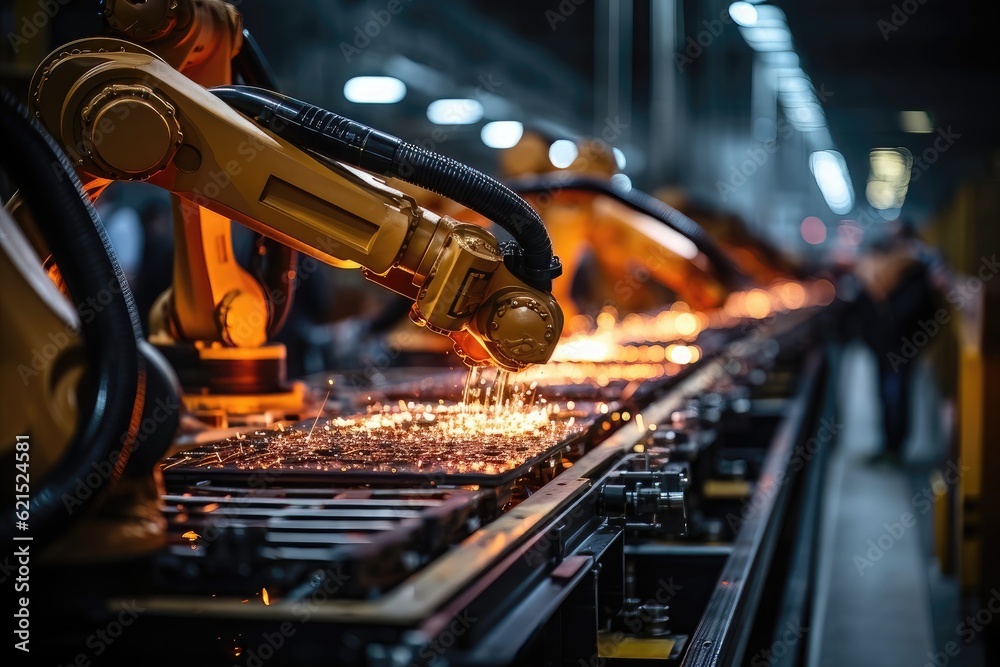 Smart industry robot arms for digital factory technology showing ...