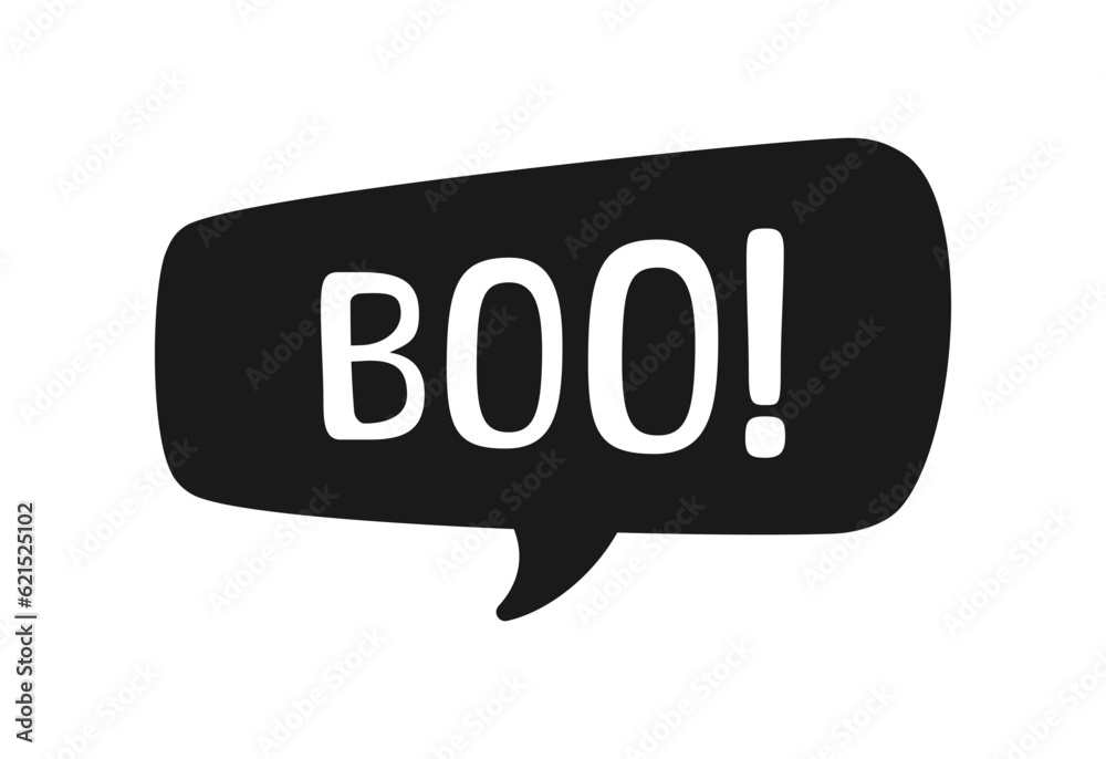 Boo text in speech bubble. Silhouette design doodle for print. Vector ...