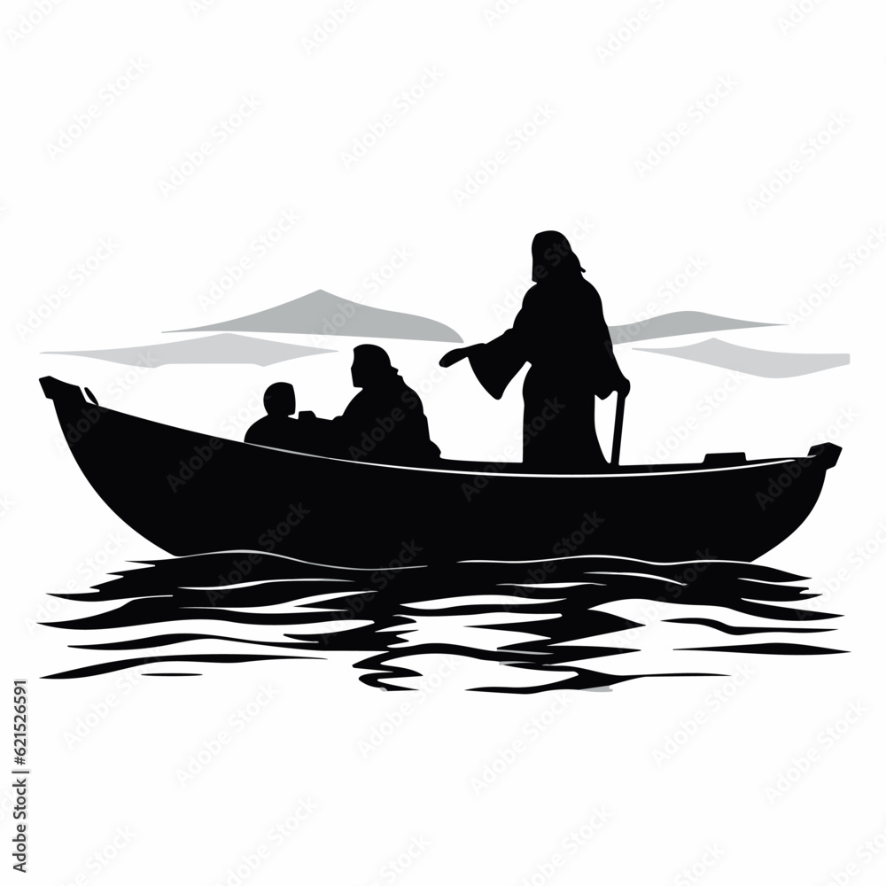 jesus disciples boat simple illu vector illustration Stock Vector ...