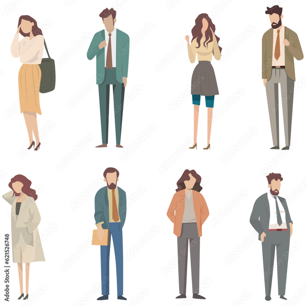Collection of people stand, female male, flat style, isometric people ...