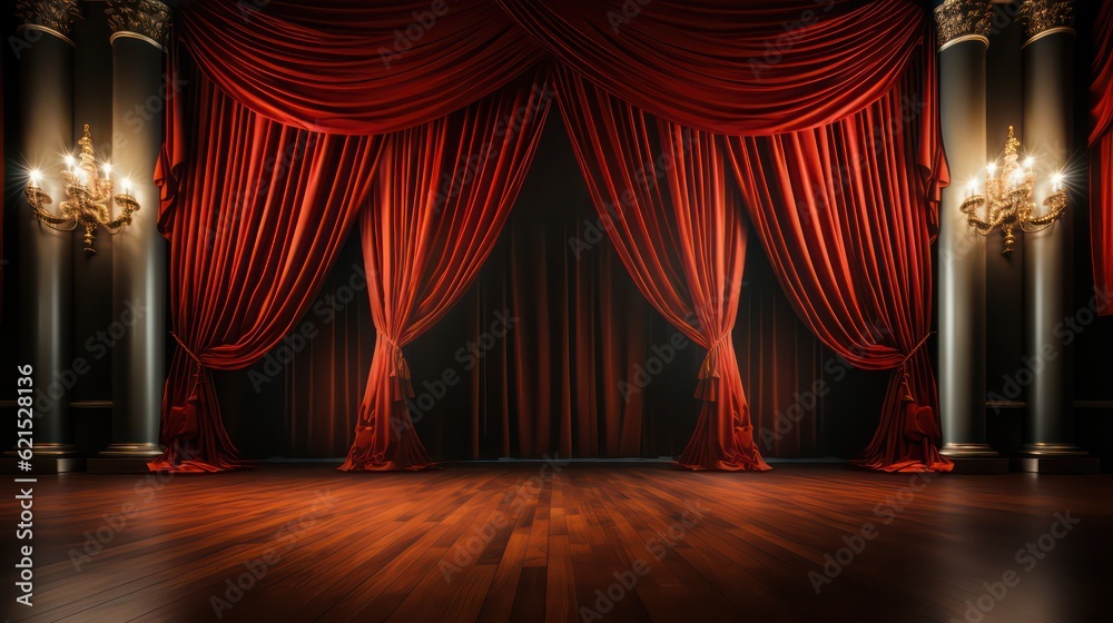 Dramatic Red Curtain Background Spotlight Illuminating the Center Stage ...