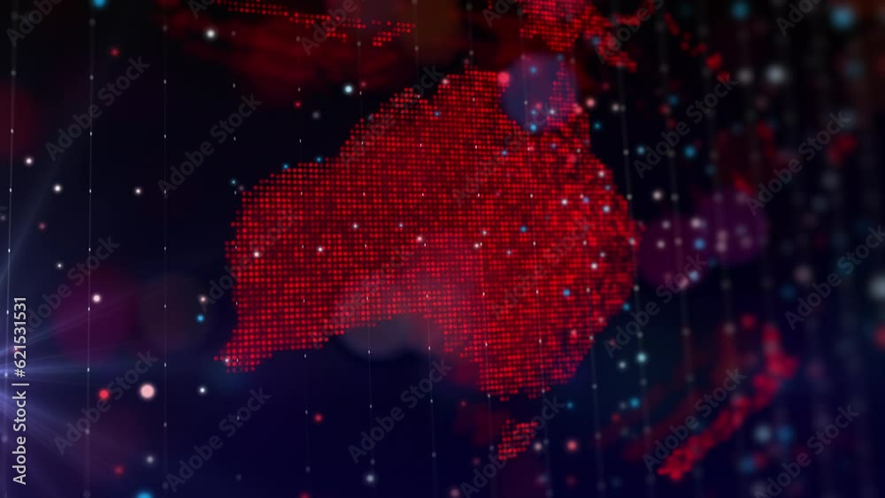 Digital map of Australia in the form of a bright glowing particle ...