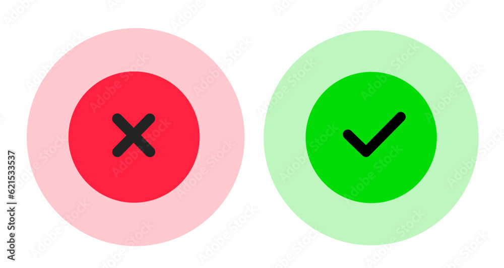 yes and no buttons.Green check mark, red cross mark delete button icon ...