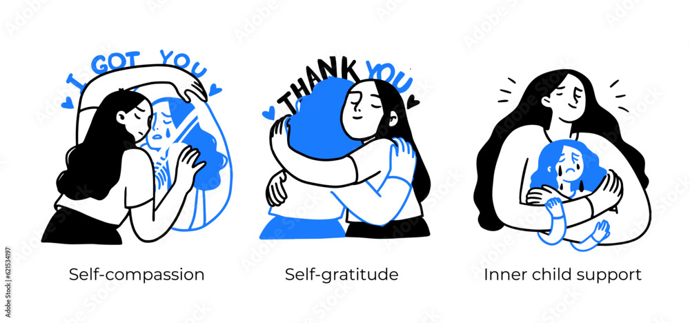 Mental health and psychology concept set. Different mental health ...