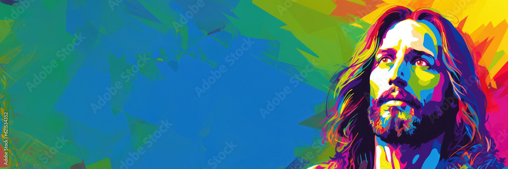 Jesus Christ. Vector illustration of Jesus Christ on abstract colorful ...
