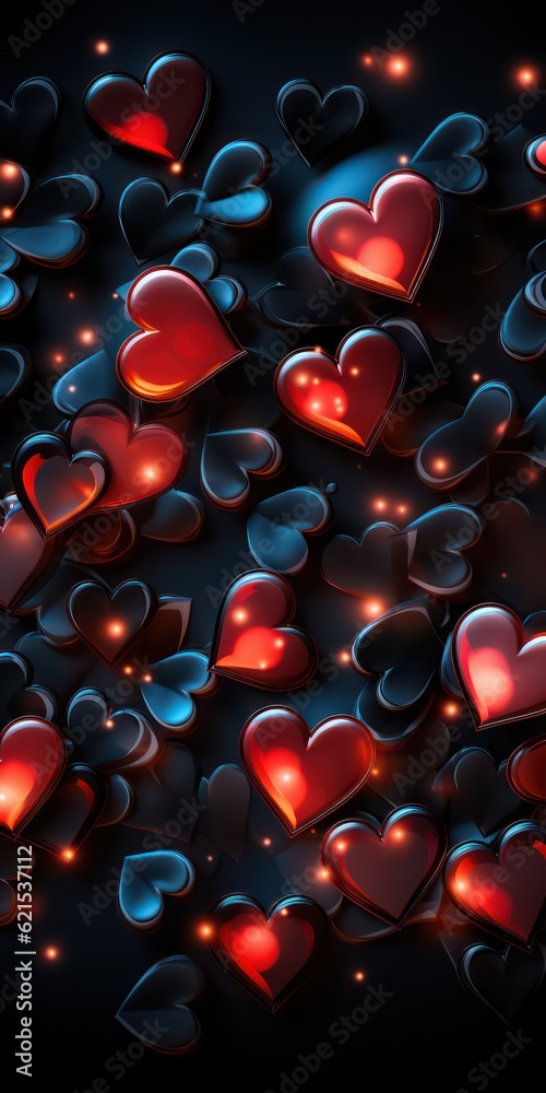 Black Background with Red Neon Hearts Wallpaper for a Captivating ...