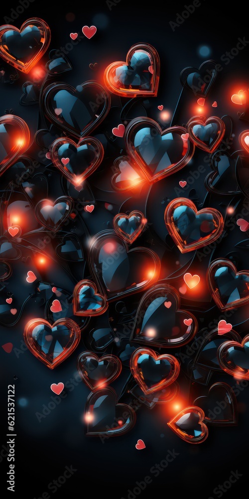 Black Background with Red Neon Hearts Wallpaper for a Captivating ...