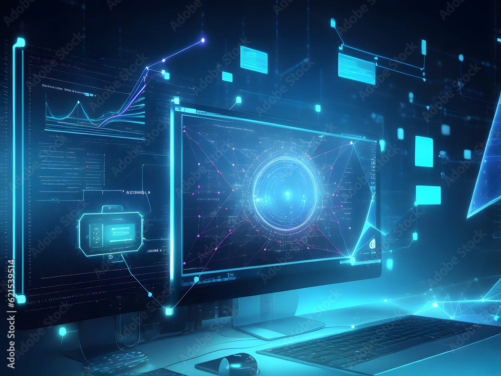 Data science, digital technology concept, data exchange, system control ...