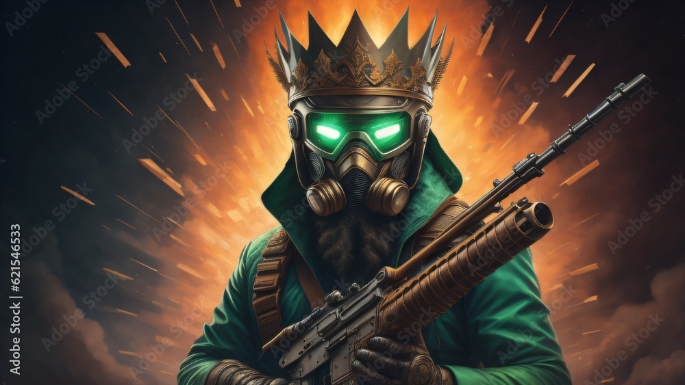 This digital illustration features a dashing green knight, complete ...