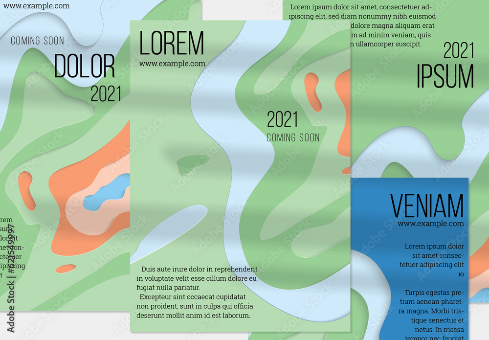 Flyer Layout with Paper Cut Craft Wavy Layered Texture Stock Template ...