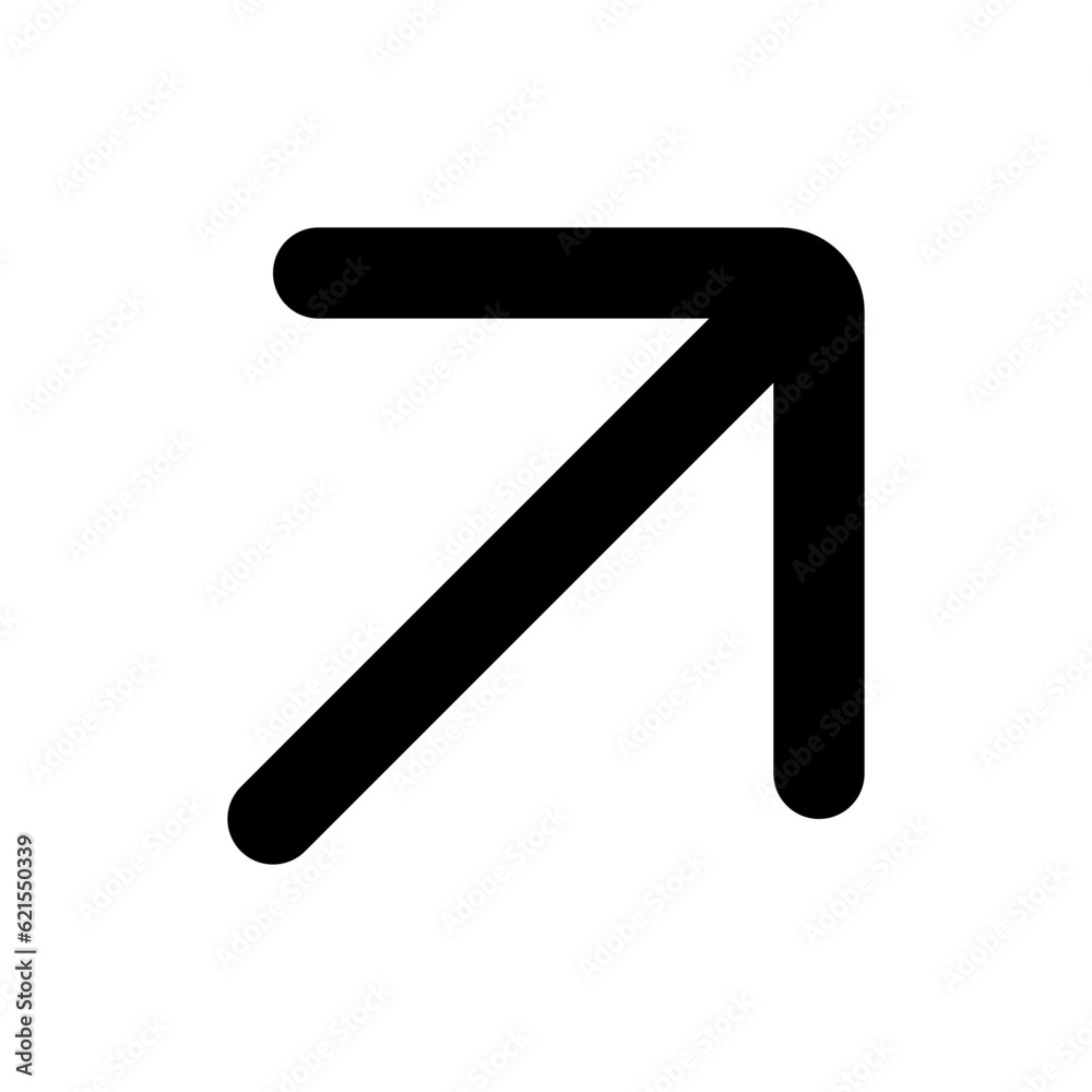 Vector right diagonal arrow chevron icon. Black, white background ...