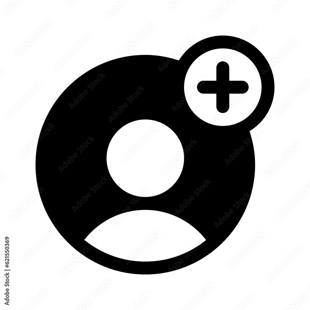 Vector follow, add user icon. Black, white background. Perfect for app ...