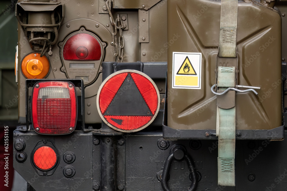 Military vehicle back detail closeup, war, warfare professional army ...