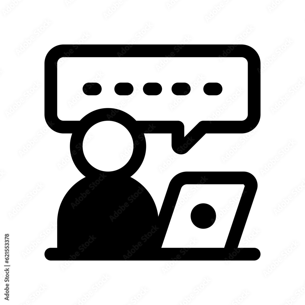 Editable video call, virtual meeting vector icon. Online learning ...