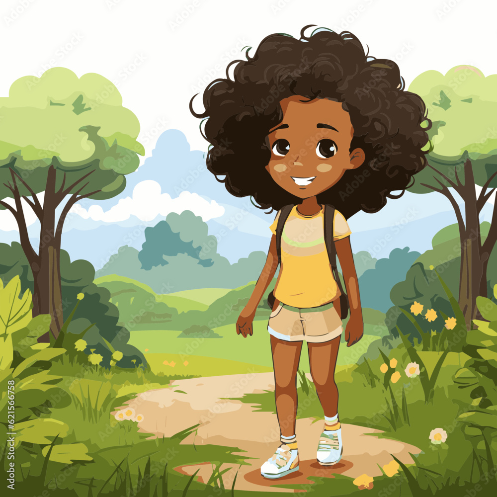 simple cartoon clipart black african american girl child in nature ...