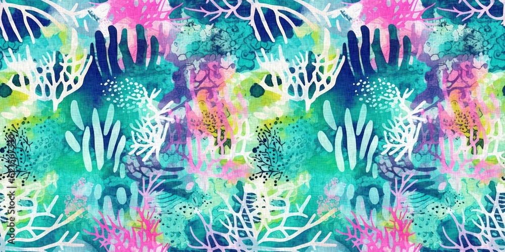 Tropical modern coastal pattern clash fabric coral reef border print ...