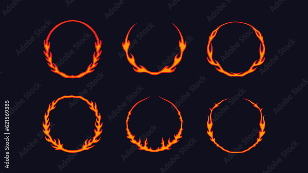 Circle fire frame cartoon vector illustration collection Stock Vector ...