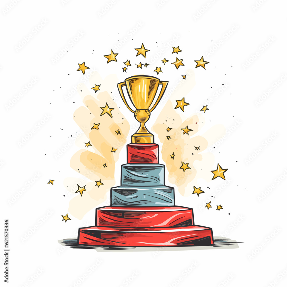 Winner cup hand-drawn comic illustration. Winner cup. Vector doodle ...