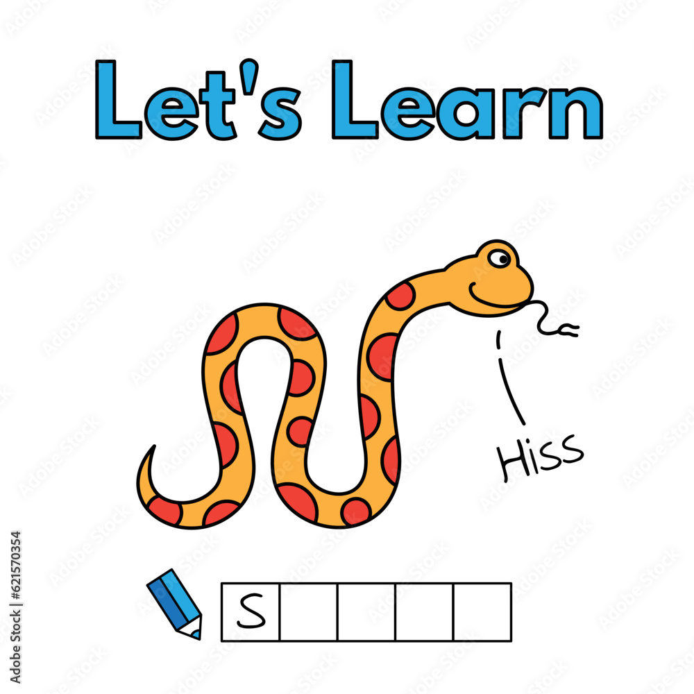 Cartoon snake learning game for small children - write the word. Vector ...