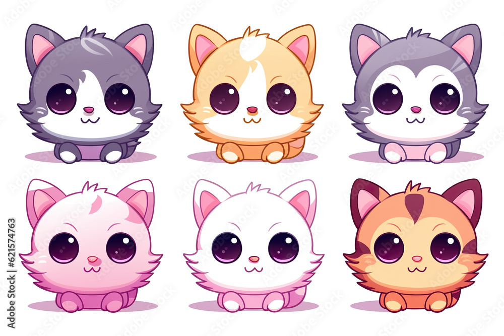kawaii cute cats, kittens sticker image, in the style of kawaii art ...