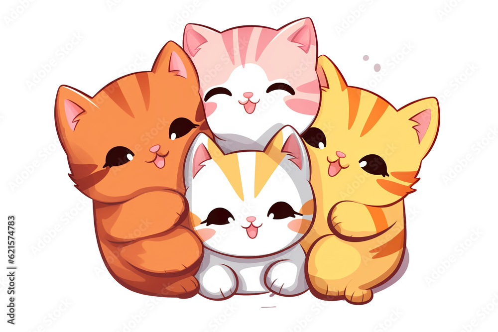 kawaii cute cats, kittens sticker image, in the style of kawaii art ...