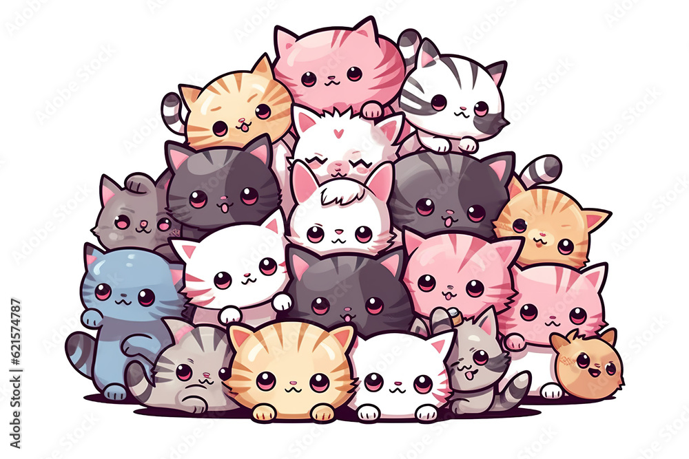 kawaii cute cats, kittens sticker image, in the style of kawaii art ...