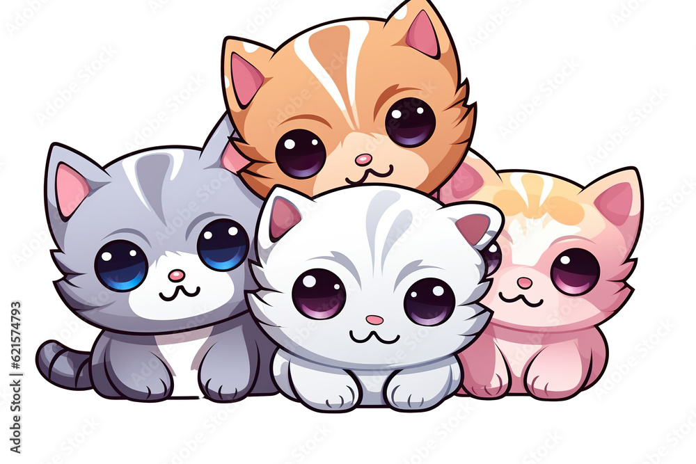 kawaii cute cats, kittens sticker image, in the style of kawaii art ...