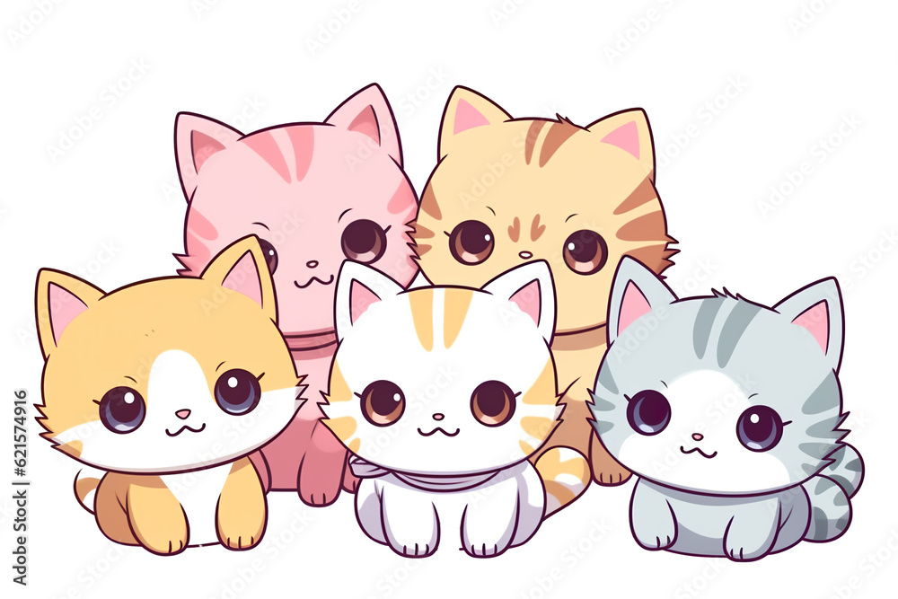kawaii cute cats, kittens sticker image, in the style of kawaii art ...