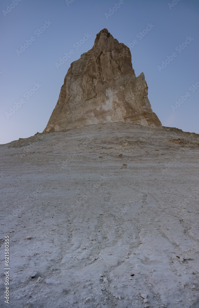 Chalk and limestone remains in the Kazakh steppe in the evening ...
