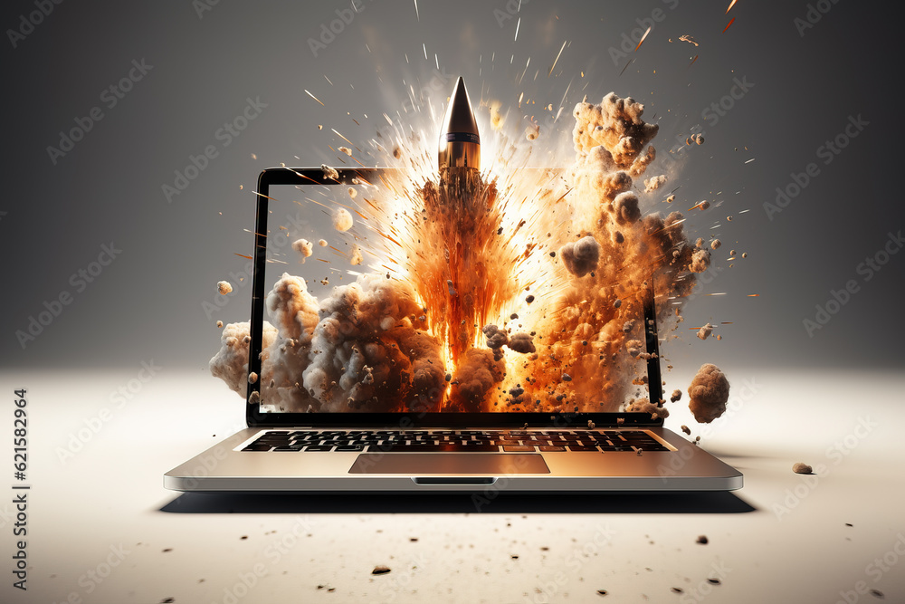 Rocket and laptop explosion concept Stock Photo | Adobe Stock