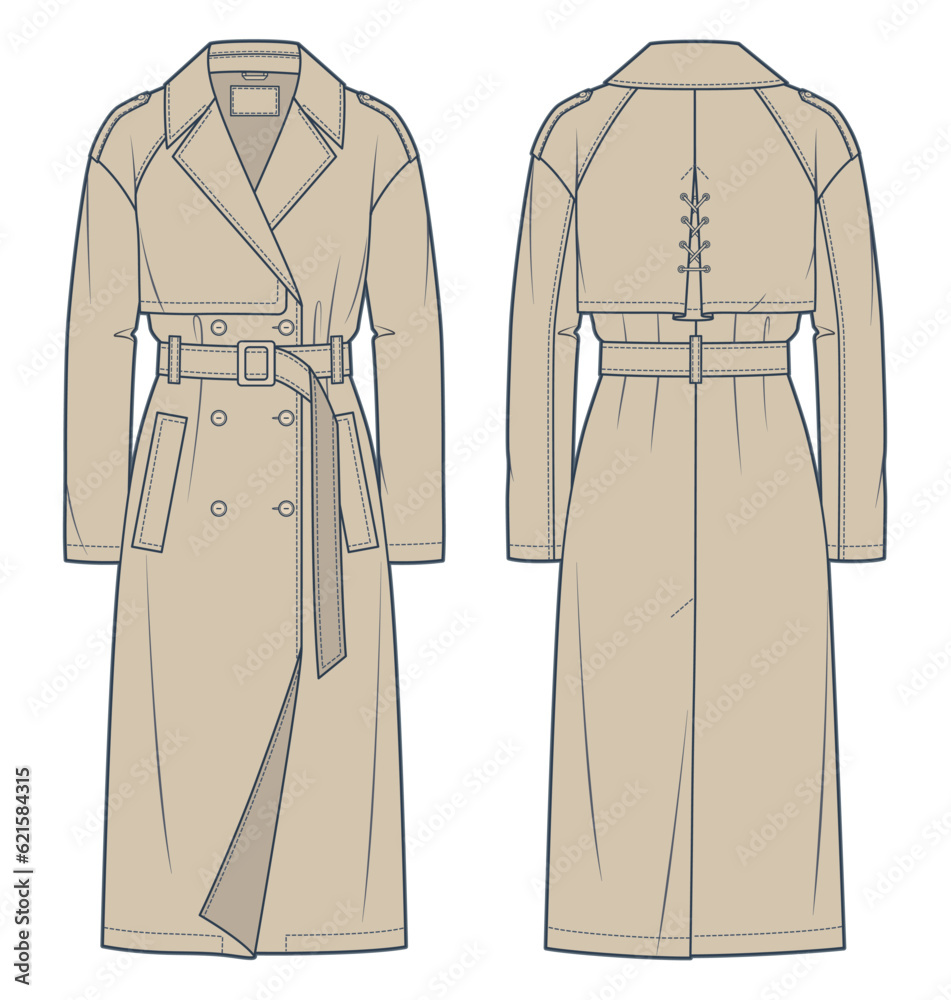 Trench Coat technical fashion Illustration. Classic Trench Coat fashion ...