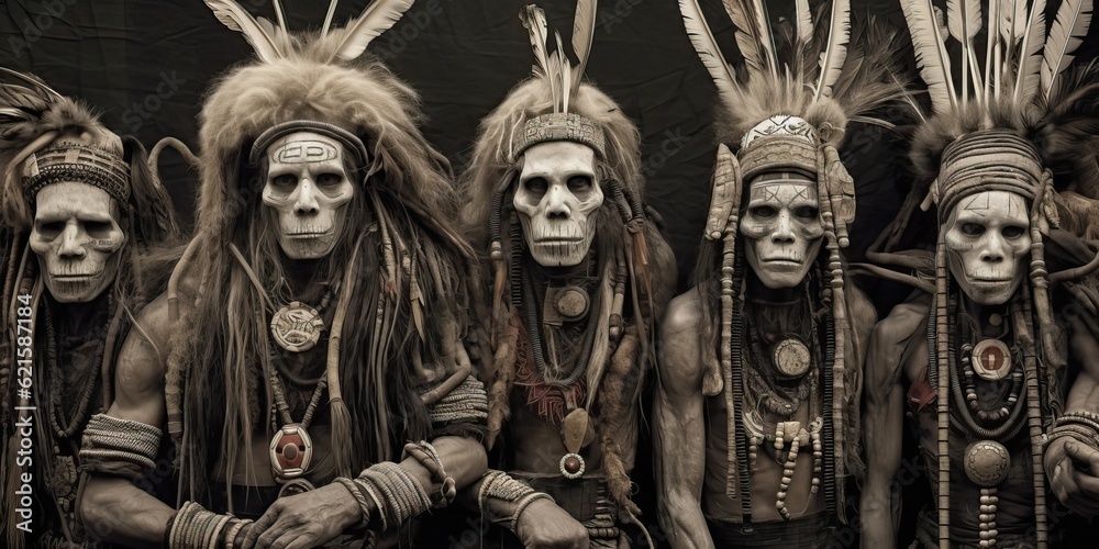 Generative AI. People from the tribe in folk clothes. Folk costumes 3d ...