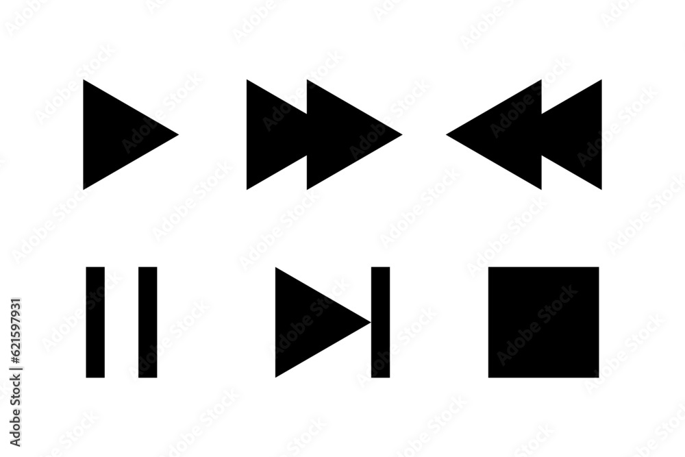 Player button icon. Vector play, rewind, pause, stop buttons. Black ...