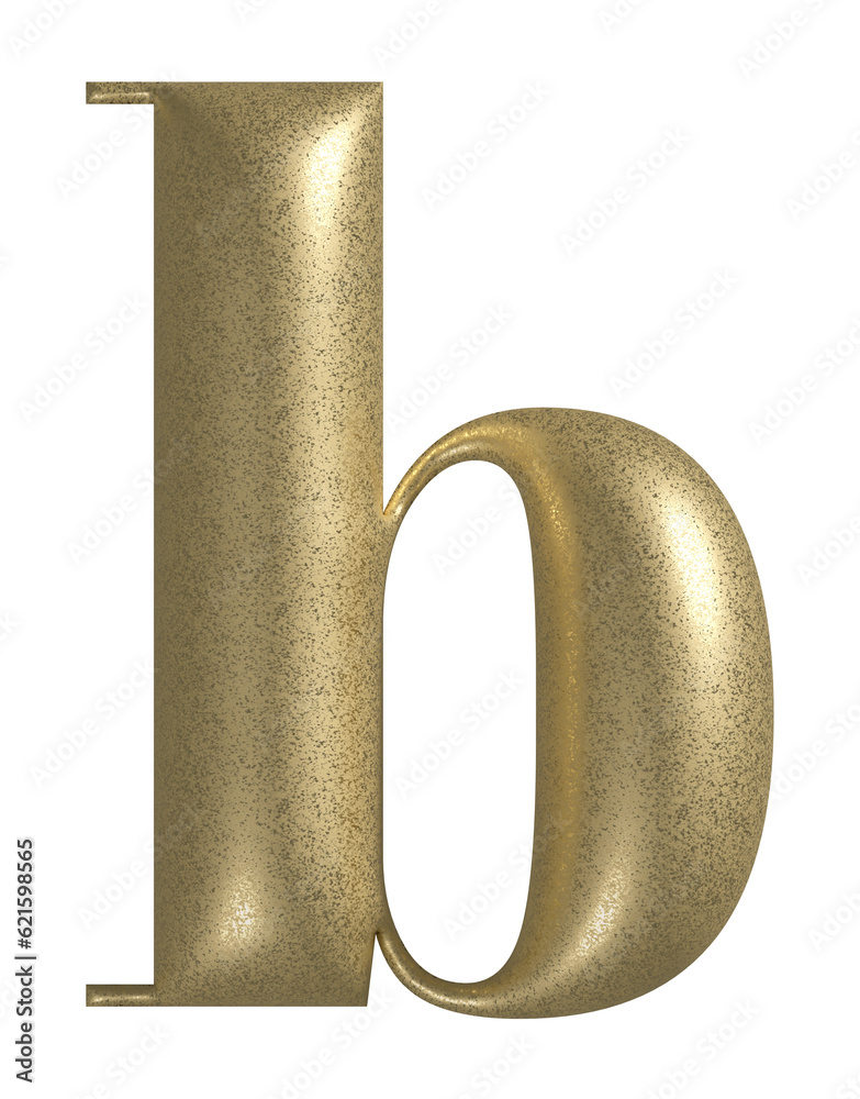 Letter B realistic gold 3d texture. Metal, inflate, lower case b serif ...