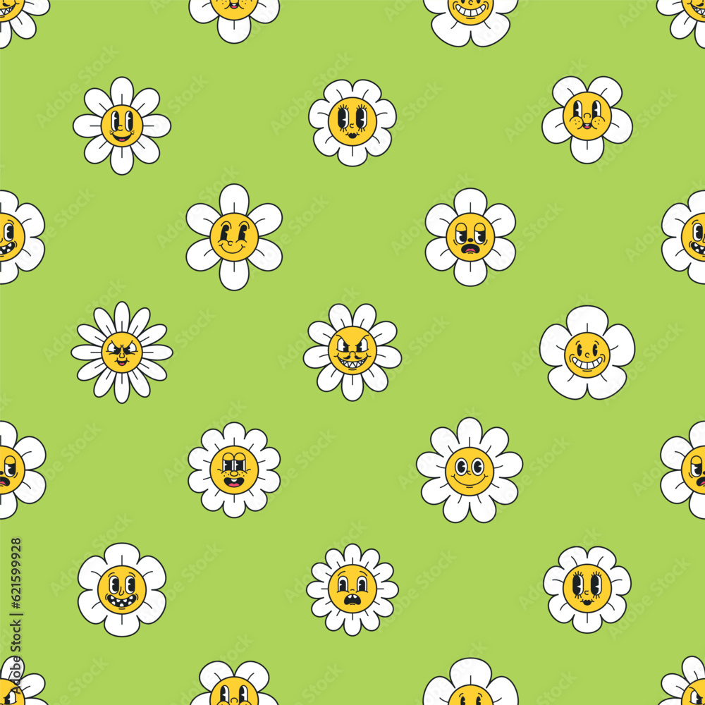 Seamless Pattern with Y2k Flower Characters, Vibrant and Playful ...