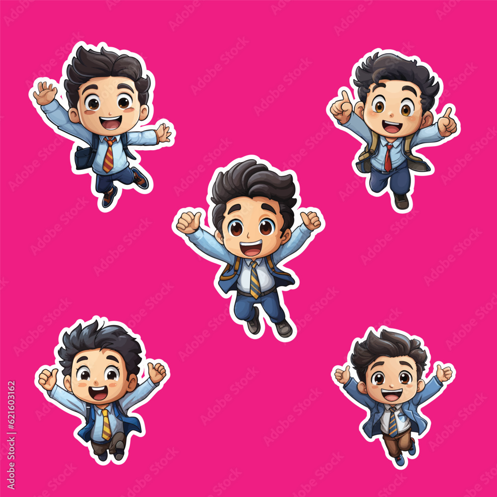 Cute baby stickers collection illustration. Happy kids cartoon stickers ...